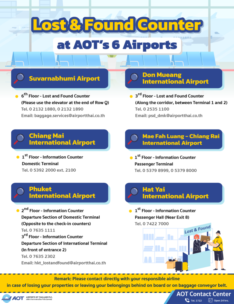 Lost & Found Counter at AOT's 6 Airports - Airports of Thailand