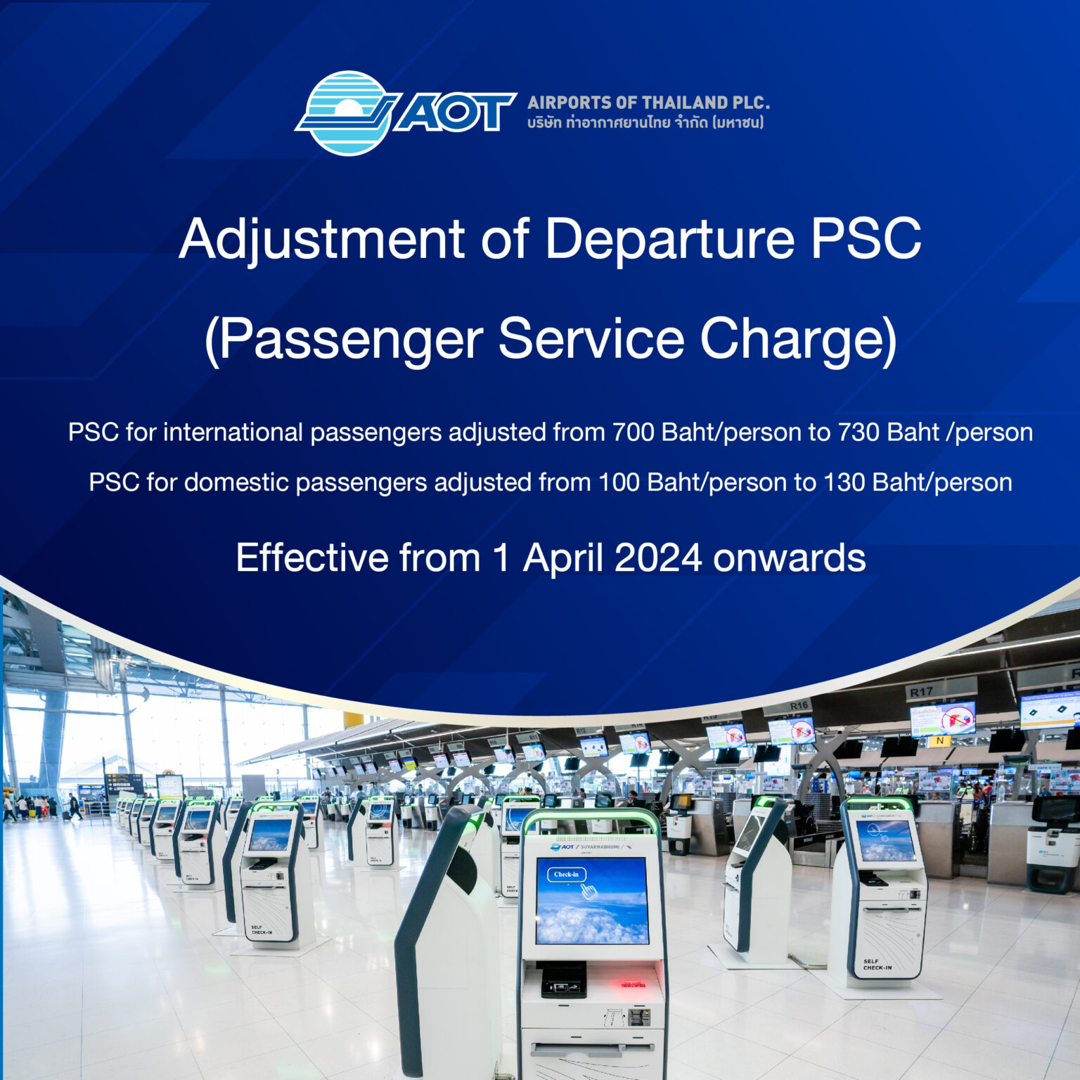 AOT will adjust its passenger service charge (PSC) of international and ...